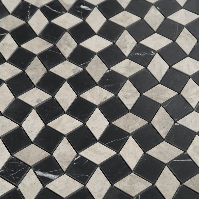 Mosaico Piazza Tala Grey with Nero Marquina Marble Honed Mosaic Tile ...